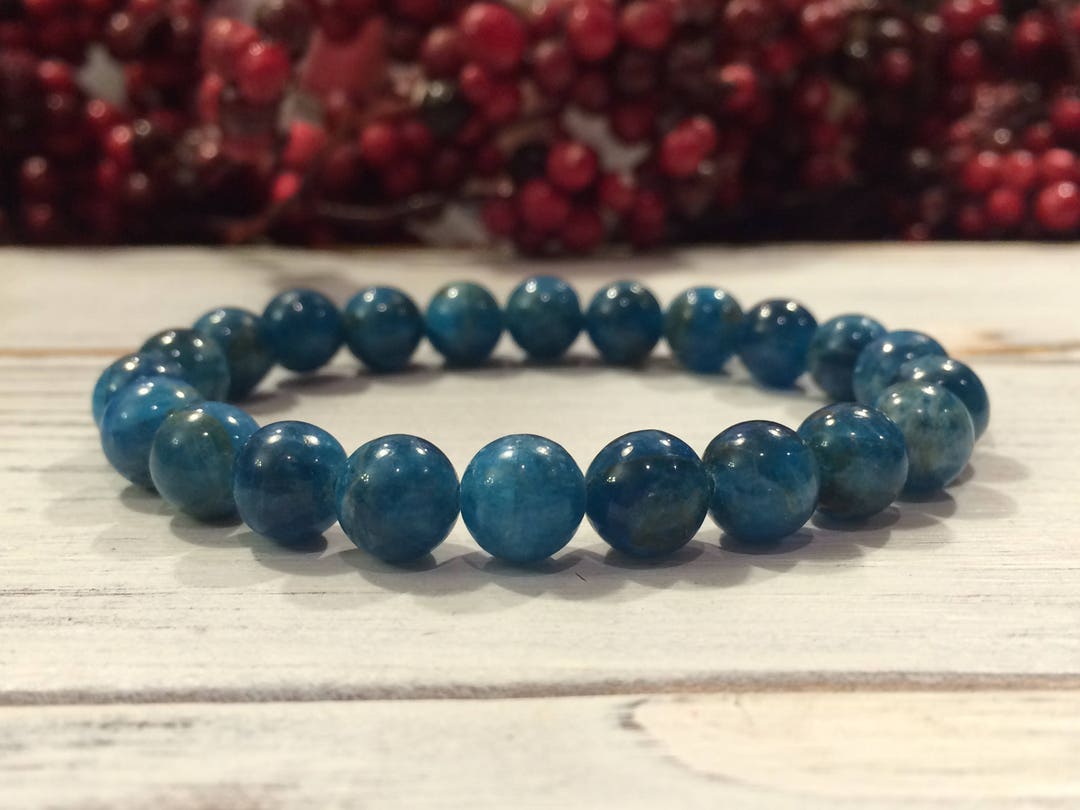 8mm Genuine Blue Apatite Bracelet, AAA Grade, Stacking Bracelet ...
