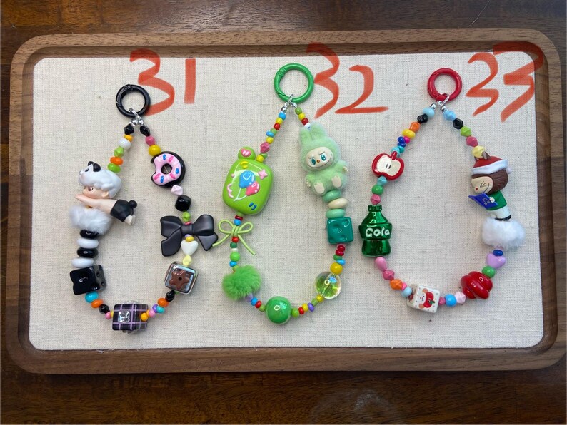 Labubu Charm Keychain: Hand-painted Cartoon Beads, Colorful Bag ...