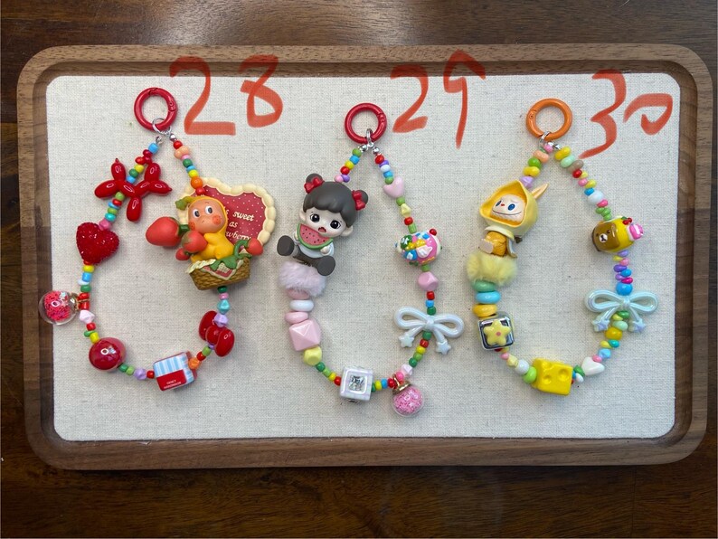 Labubu Charm Keychain: Hand-painted Cartoon Beads, Colorful Bag ...