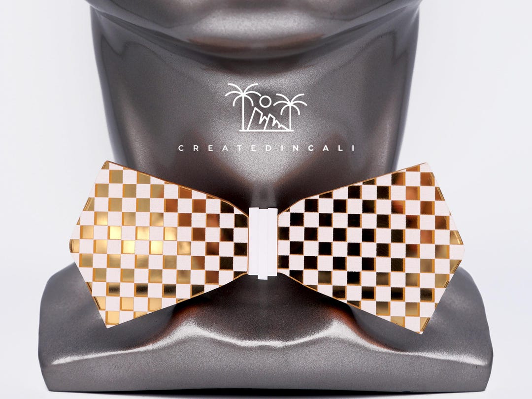 Checkered Mirror Bowtie, Gold Bowtie, Mirror Tie, Unique Tie, Gold Tie ...