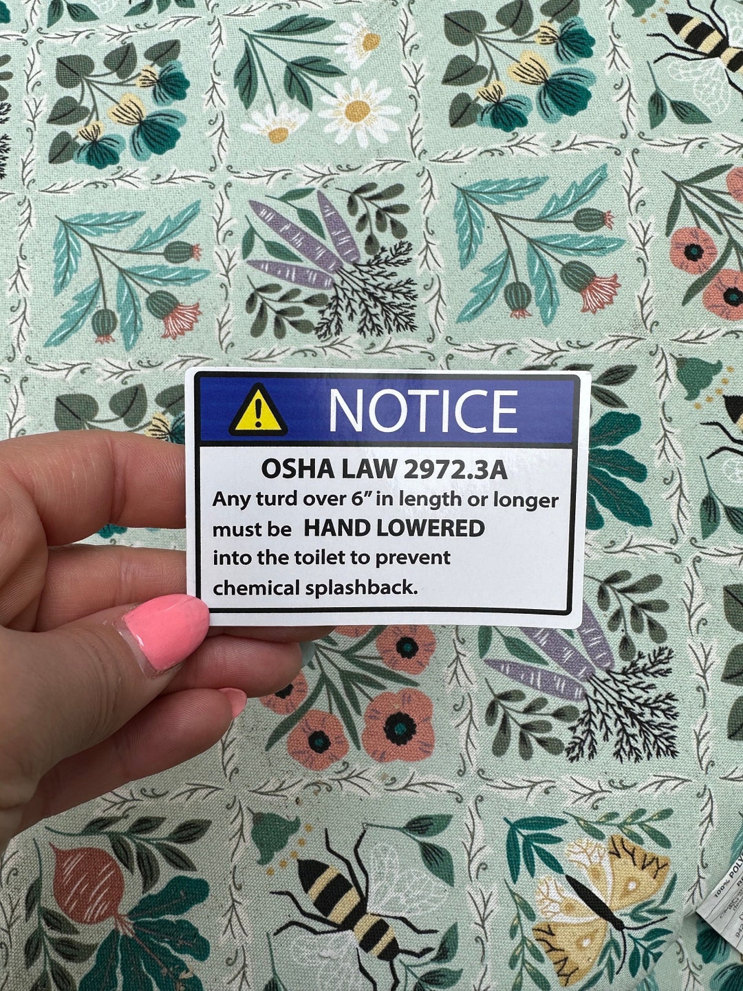Funny OSHA Law Toilet Sticker - Hand Lowering Chemical Splashback - Etsy