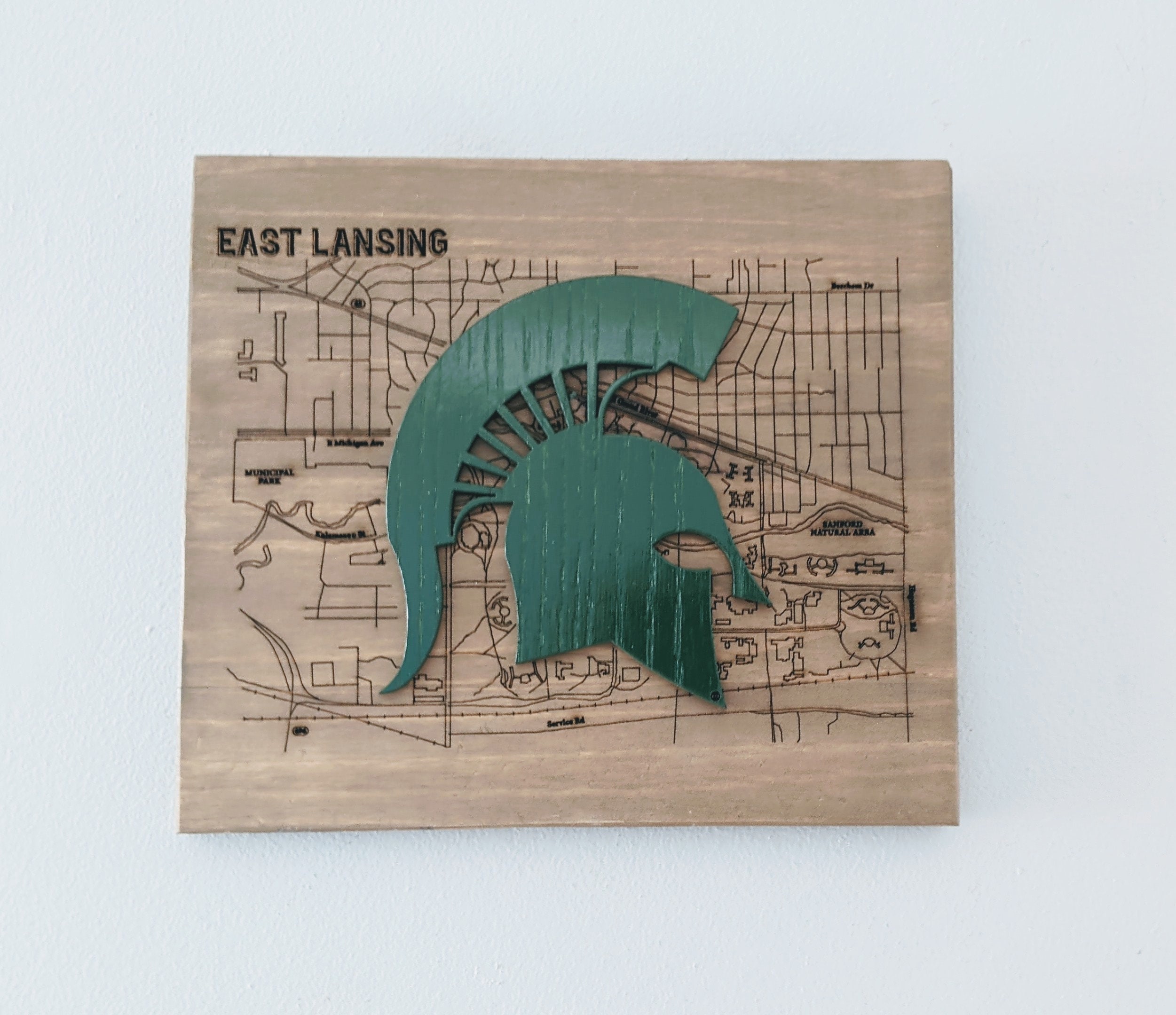 Michigan State University MSU Spartans Engraved Wall Hanging Map ...