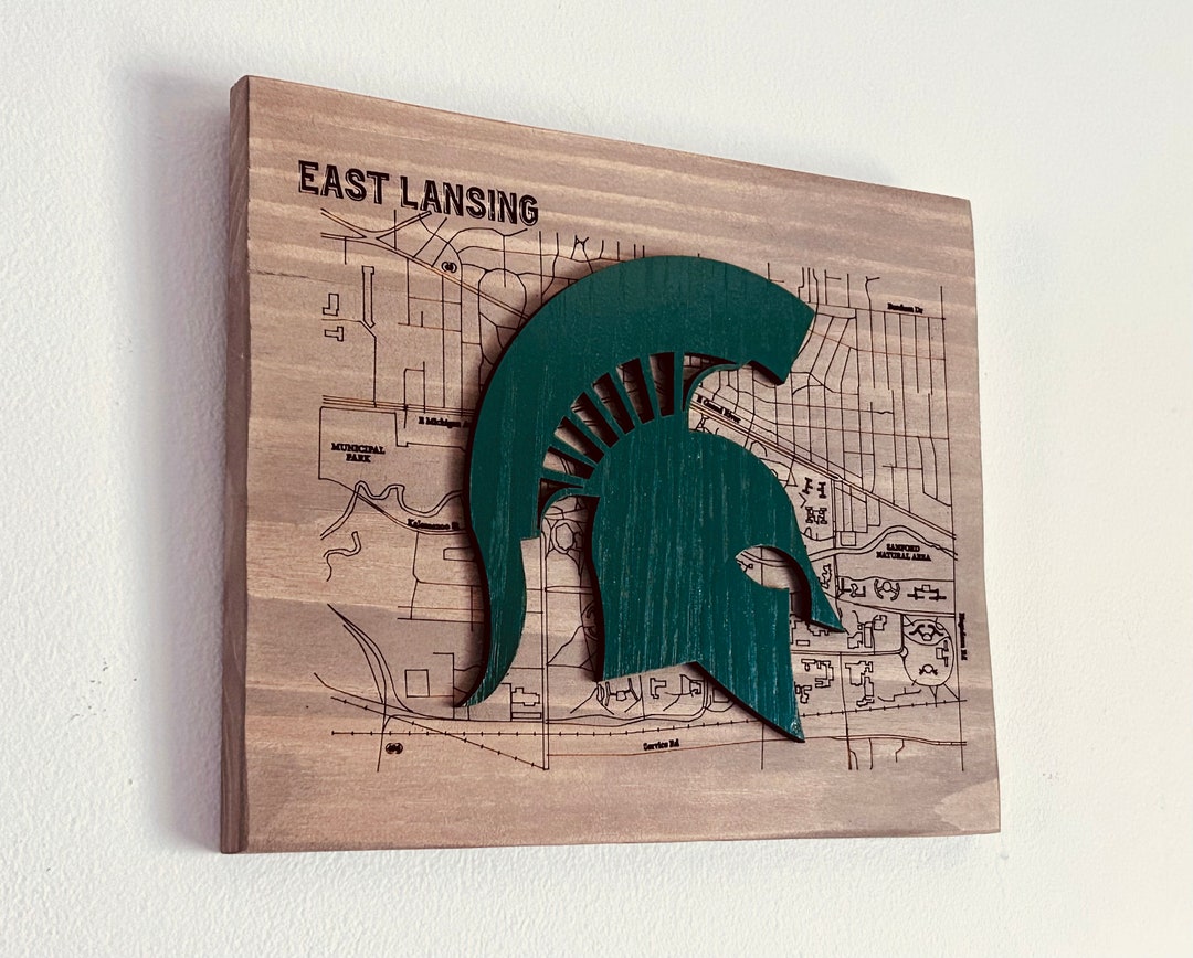 Michigan State University Spartans Engraved Map Wall Hanging Officially ...