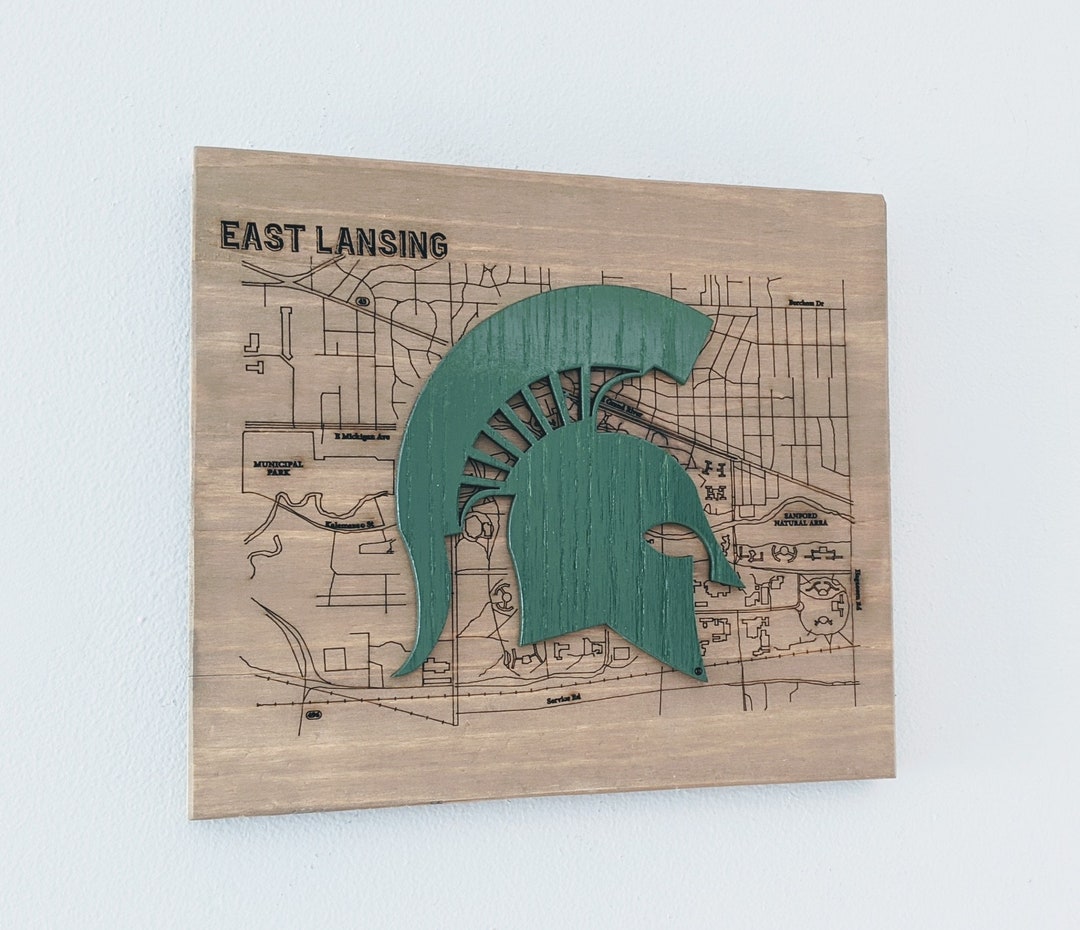 Michigan State University MSU Spartans Engraved Wall Hanging Map ...