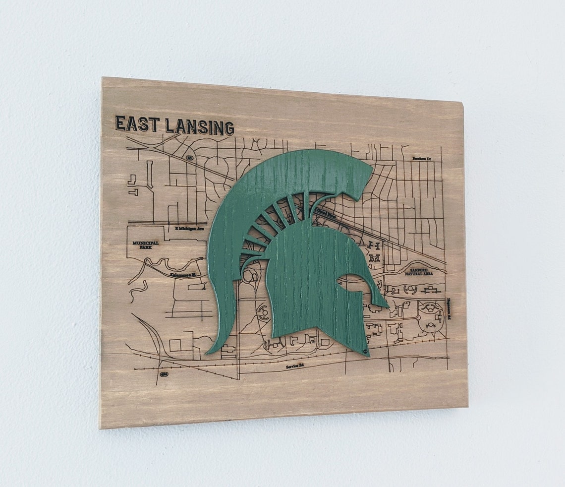 Michigan State University MSU Spartans Engraved Wall Hanging Map ...