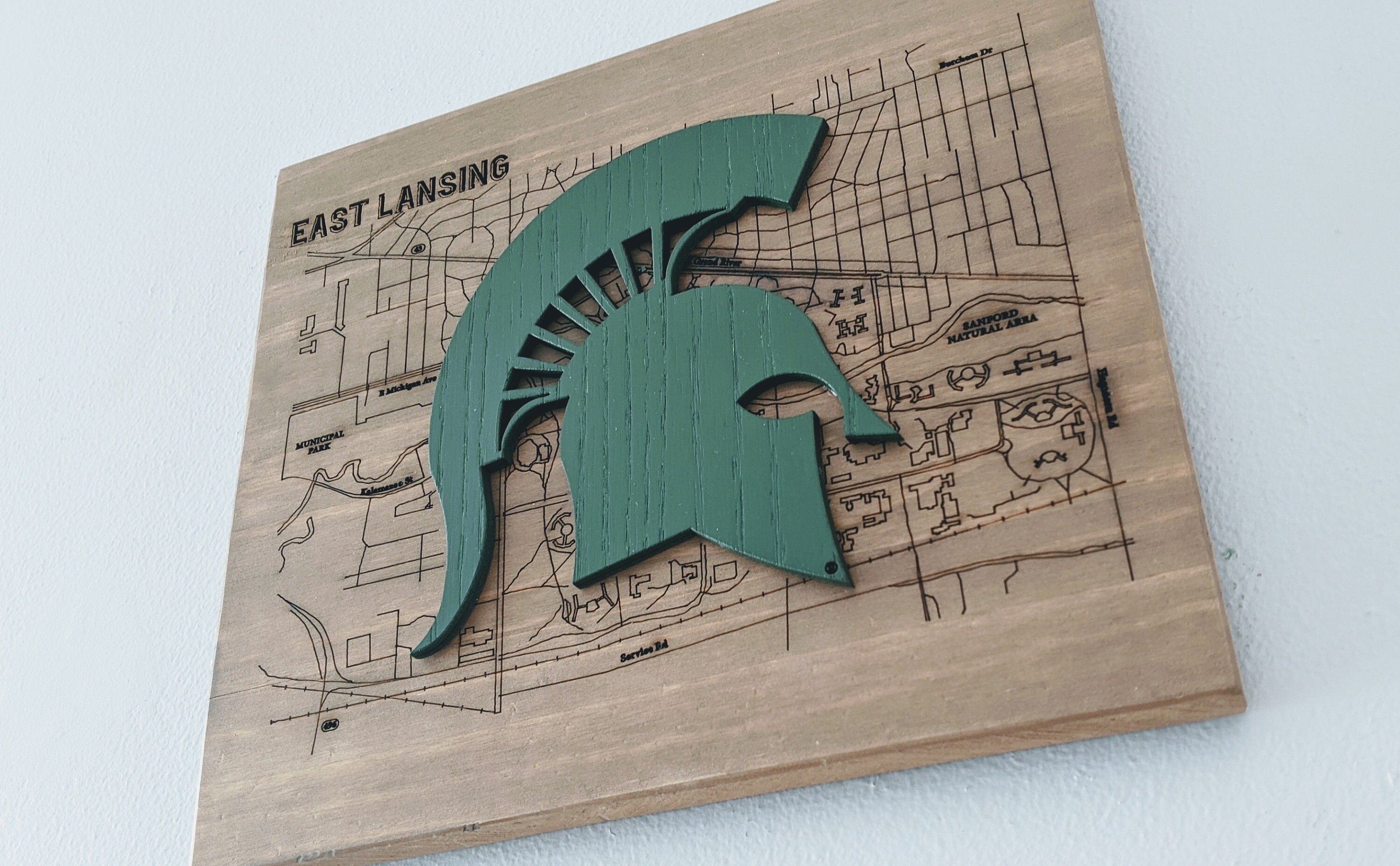 Michigan State University MSU Spartans Engraved Wall Hanging Map ...