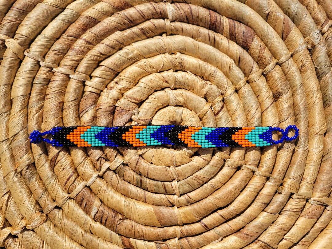Colorful Huichol Beaded Bracelet, Geometric Beadwork, Chaquira ...