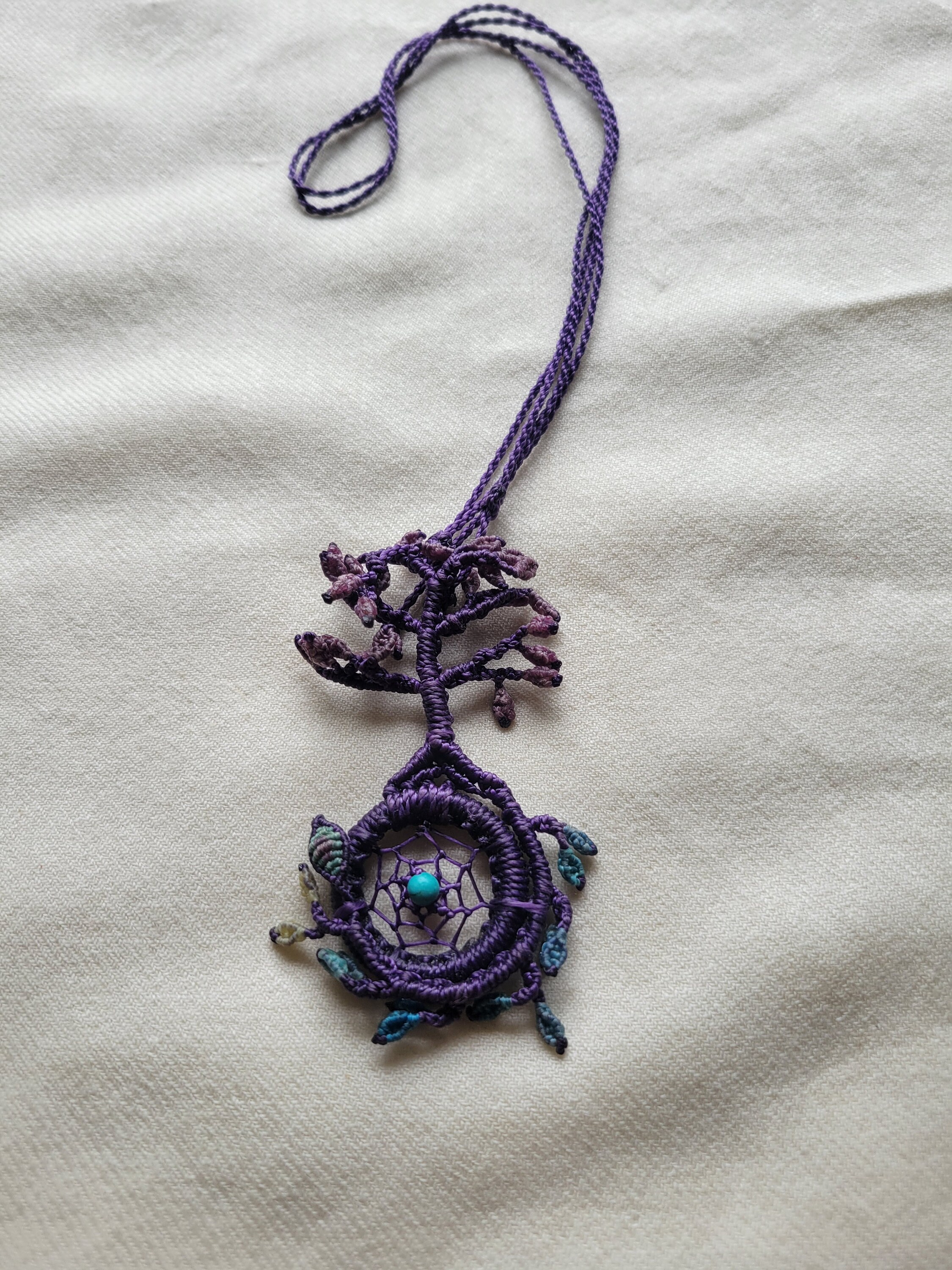 Purple Macrame Tree of Life Dreamcatcher Necklace - Etsy