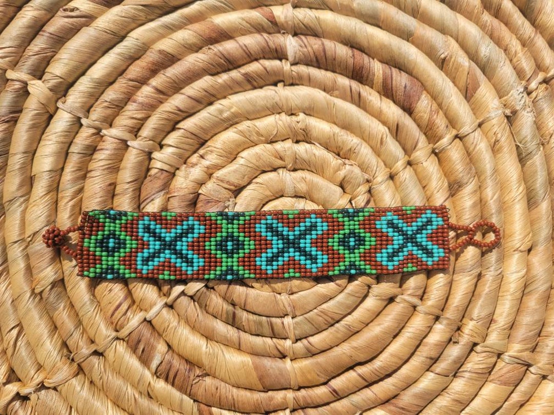 Colorful Huichol Beaded Bracelet, Geometric Beadwork, Chaquira ...