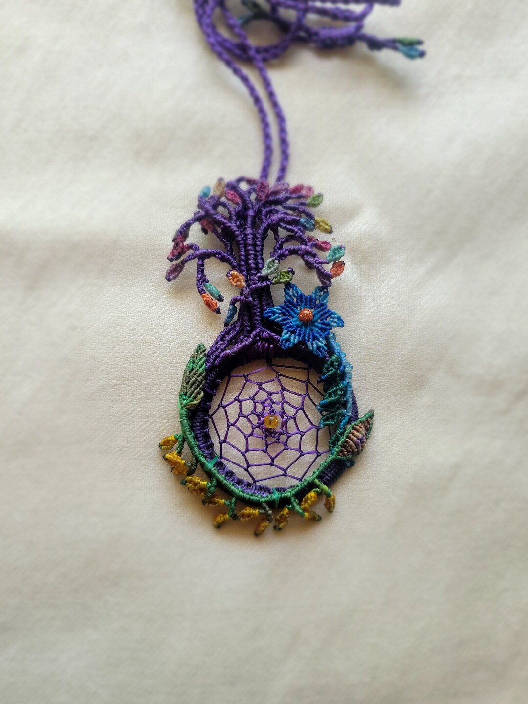Macrame Dreamcatcher, Tree of Life Pendant, Woven Jewelry, Handmade ...
