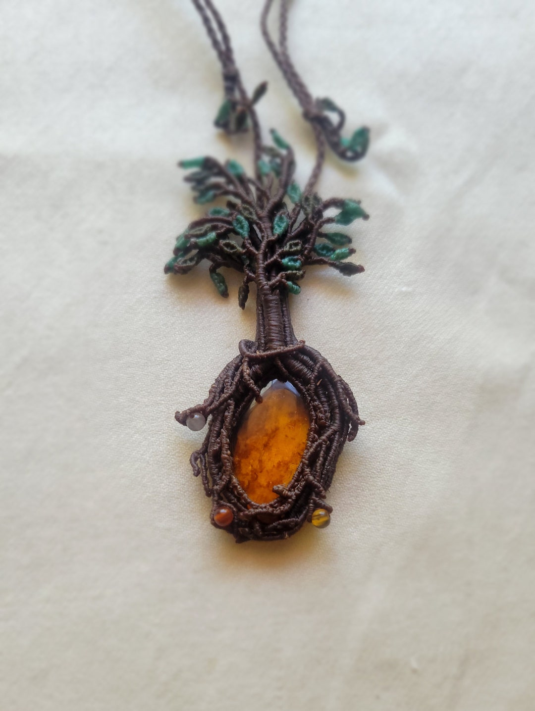 Macrame Tree of Life Amber Pendant, Handmade Necklace, Spiritual ...