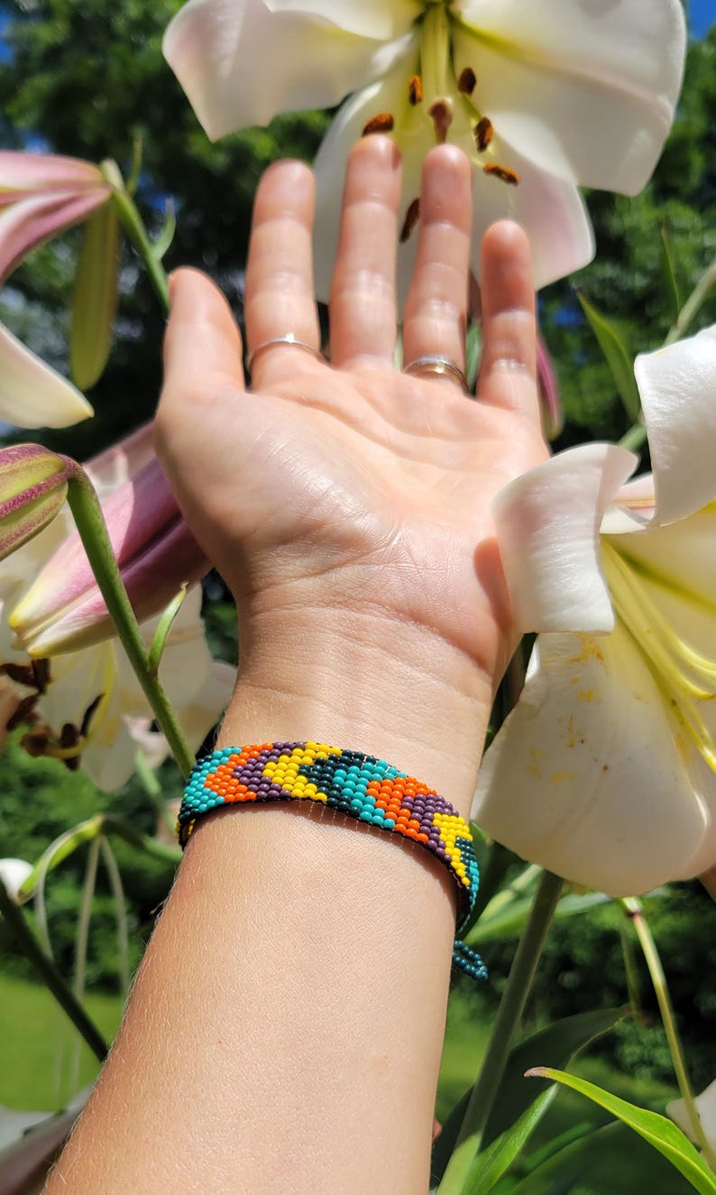 Colorful Huichol Beaded Bracelet, Geometric Beadwork, Chaquira ...