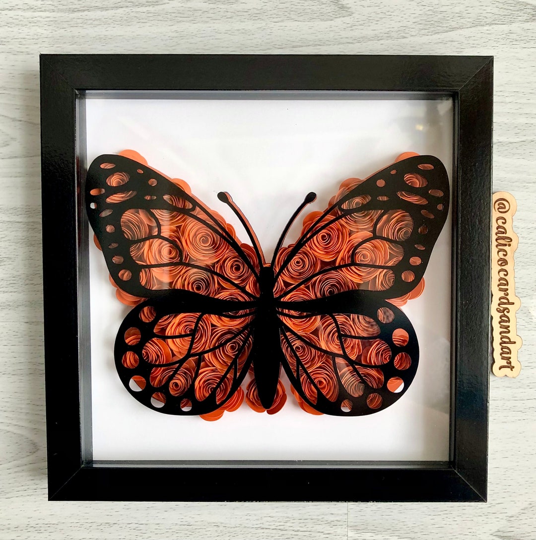 Monarch Butterfly Paper Flower Shadowbox Birthday Gift Paper Roses 8x8 ...