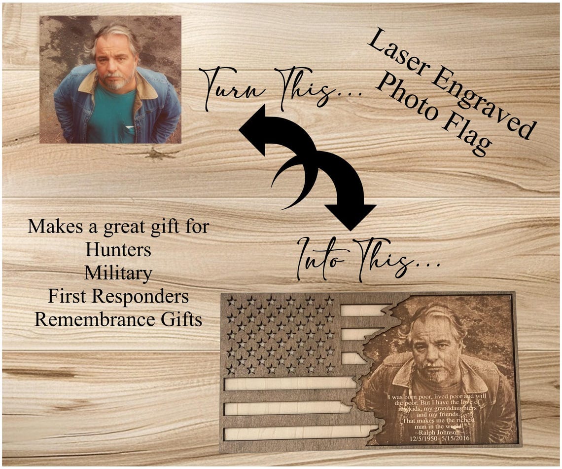 Laser Engraved Photo Flag Sign: Personalized Memorial Gift - Etsy