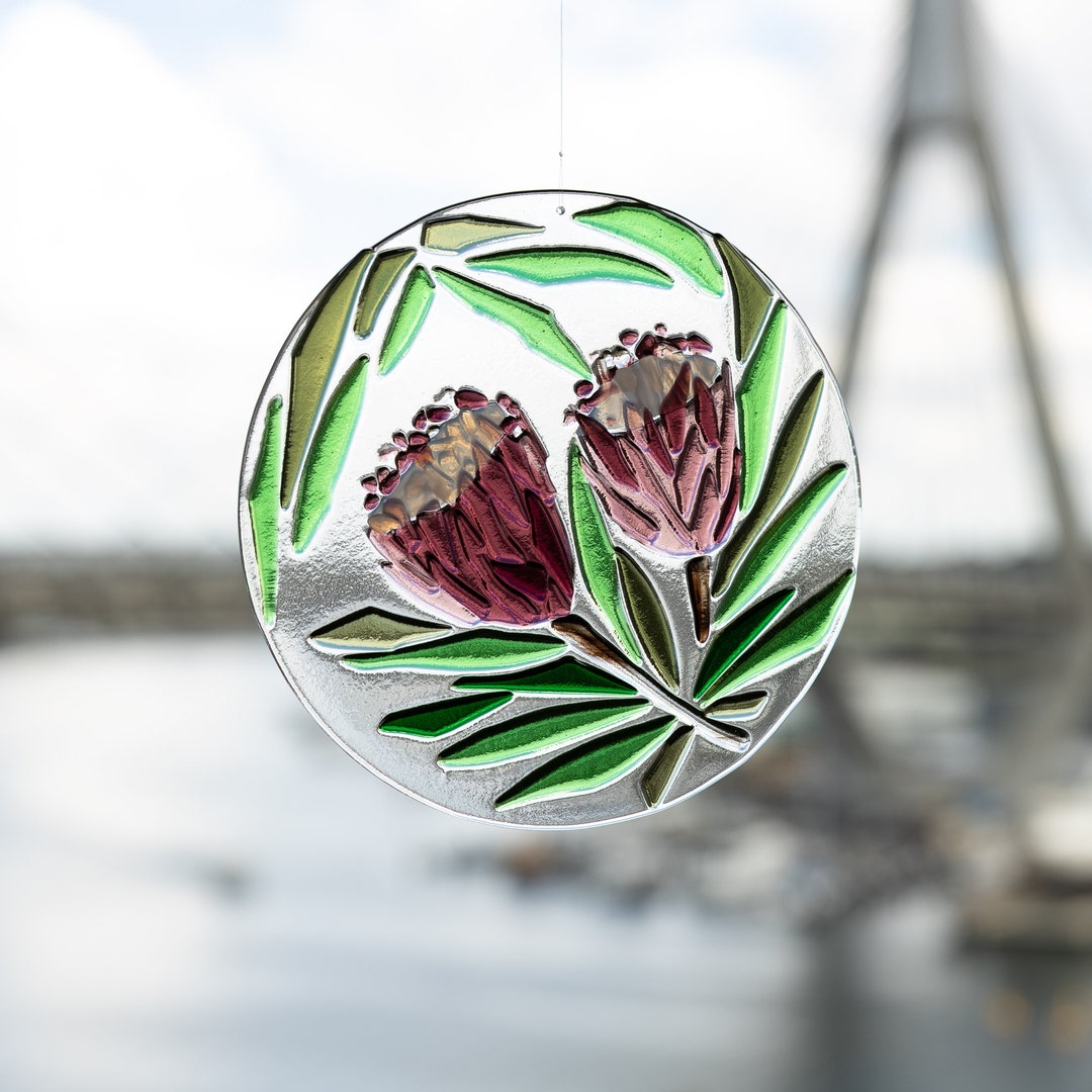 Fused Glass Circle Suncatcher Protea - Etsy