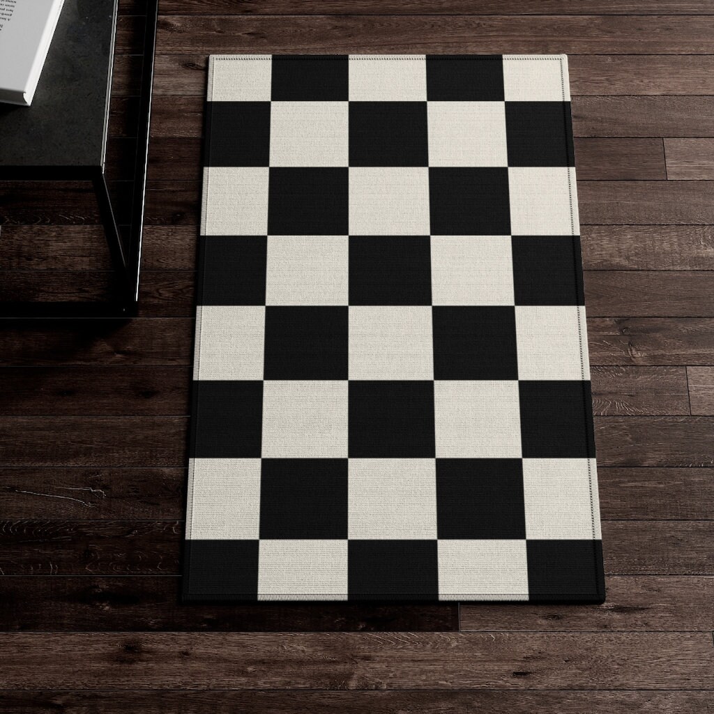 Black Cream Checkered Area Rug Multiple Sizes Mid Century - Etsy