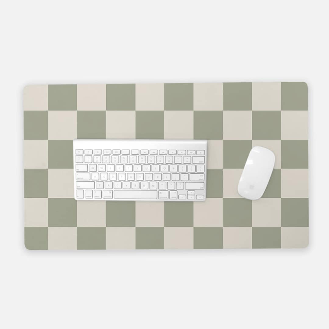 Sage Green Checkered Desk Mat - Aesthetic Office Decor, Modern Desk ...