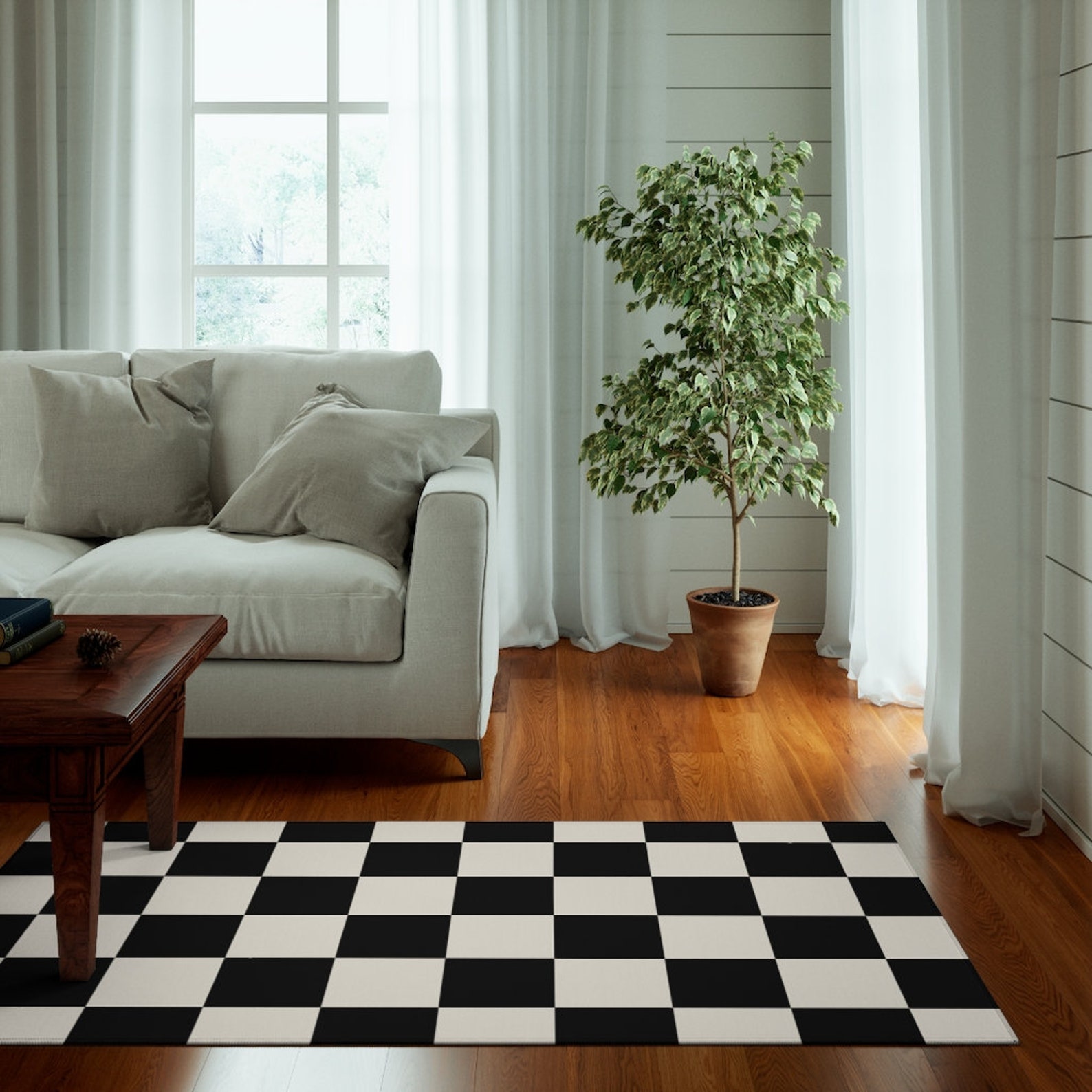 Black Cream Checkered Area Rug Multiple Sizes Mid Century - Etsy