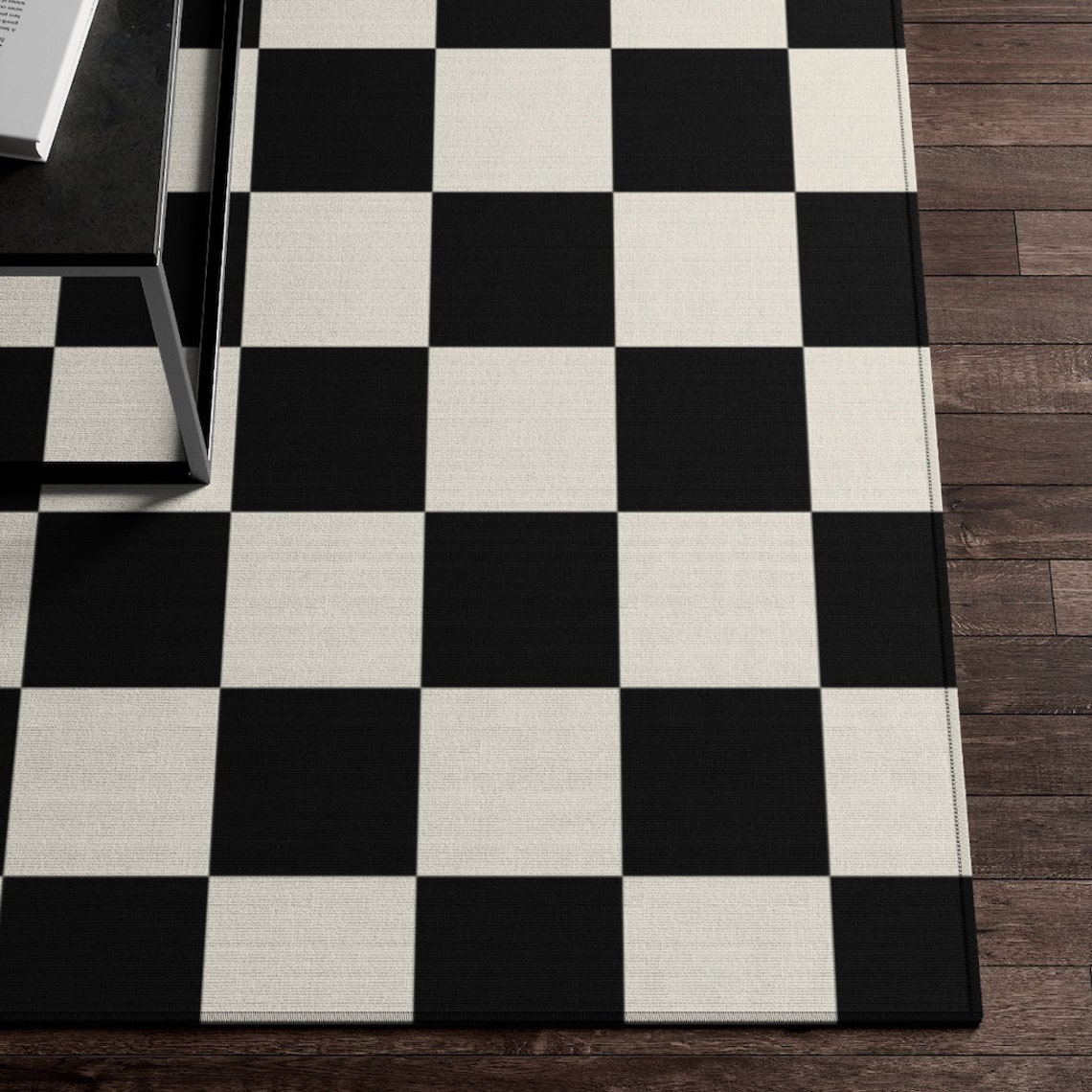 Black Cream Checkered Area Rug Multiple Sizes Mid Century - Etsy