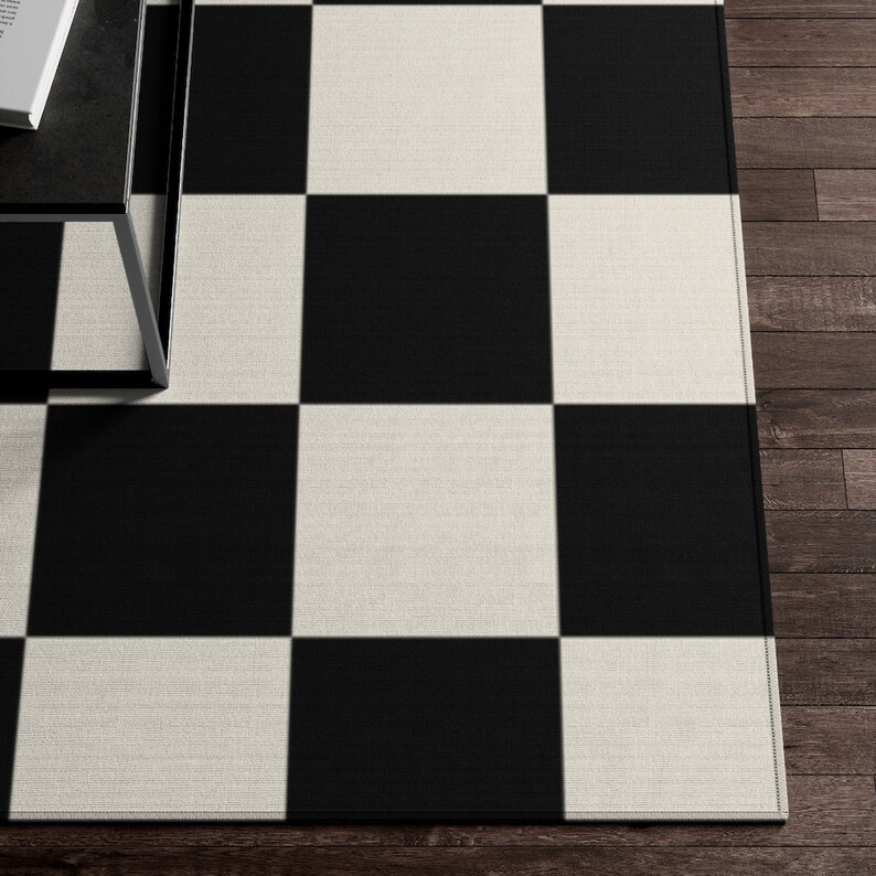 Black Cream Checkered Area Rug Multiple Sizes Mid Century - Etsy
