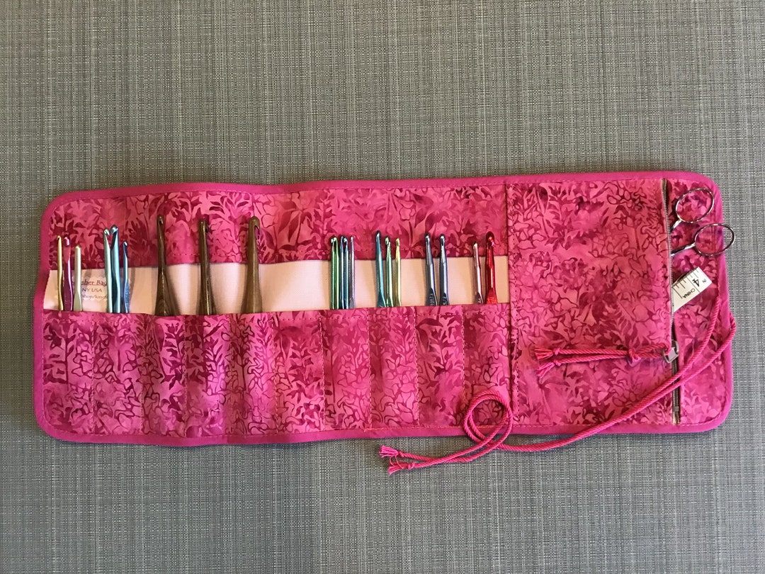 XL Crochet Hook Case W/inlaid Zip Panel, Crochet Organizer Storage Case ...