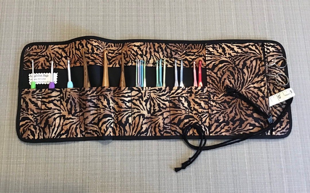 XL Crochet Hook Case W/inlaid Zip Panel, Crochet Organizer, Crochet ...