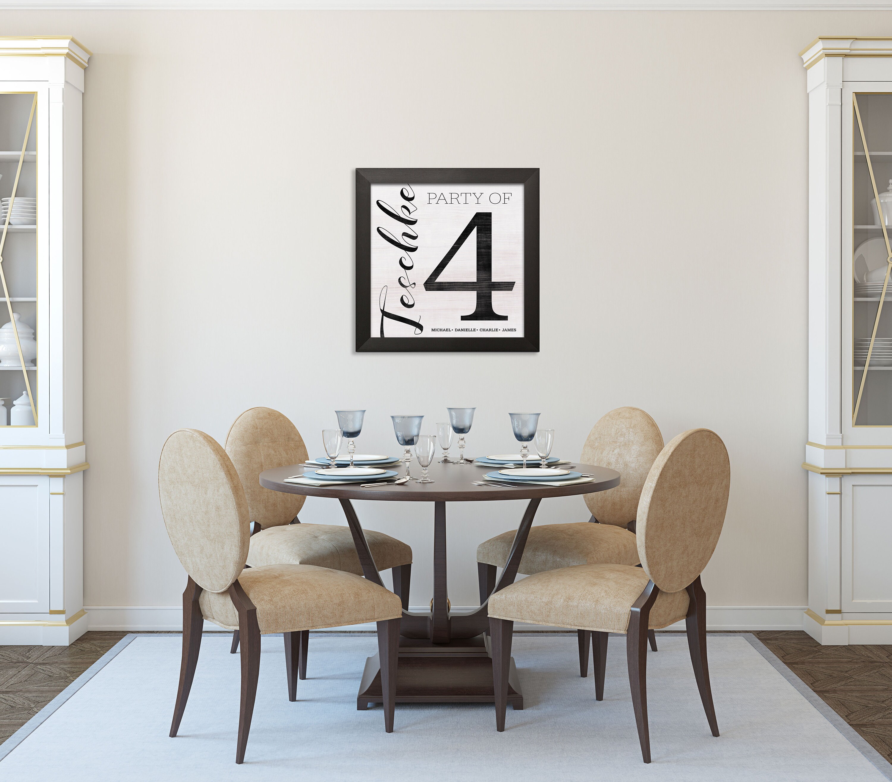 Personalized Reservation Style Family 'party of 4' Black Framed Sign ...