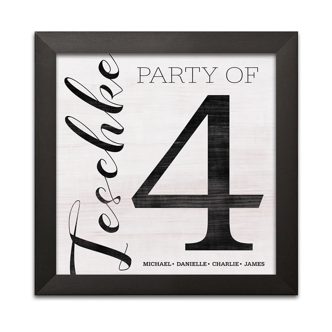 Personalized Reservation Style Family 'party of 4' Black Framed Sign ...