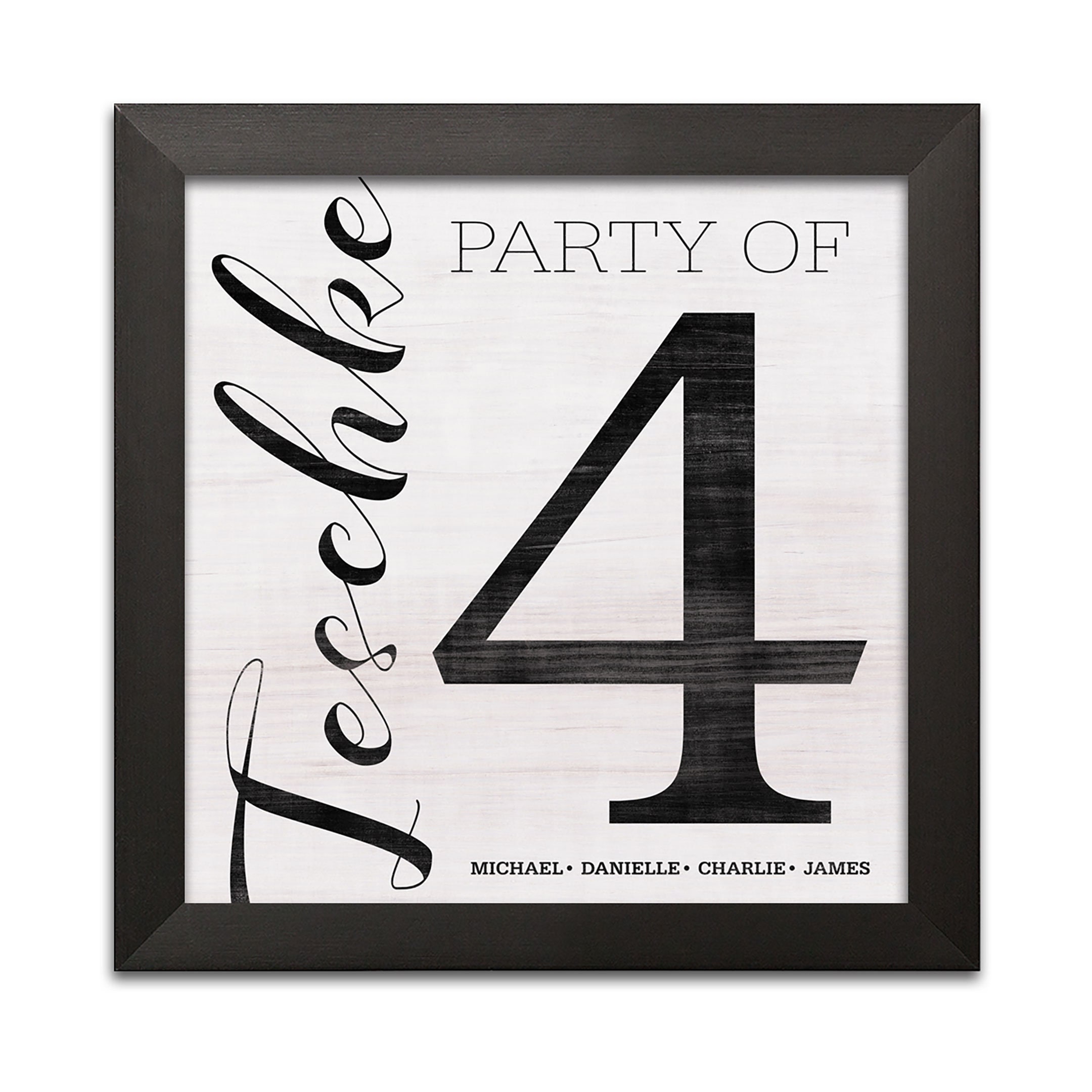Personalized Reservation Style Family 'party of 4' Black Framed Sign ...