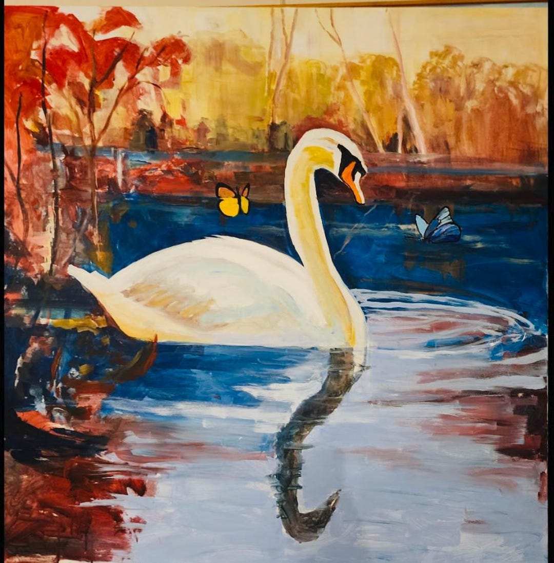 Swan- Original Acrylic Painting on Thick Stretched Canvas - Etsy