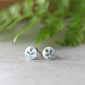 Very Tiny Leaf Stud Earrings, Ceramic Earrings, Porcelain Stud Earrings, Minimalist Leaf Studs ...