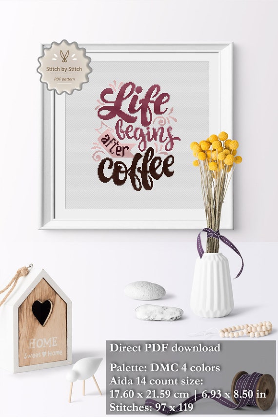 Coffee Cross Stitch Pattern But First Coffee Counted Cross | Etsy
