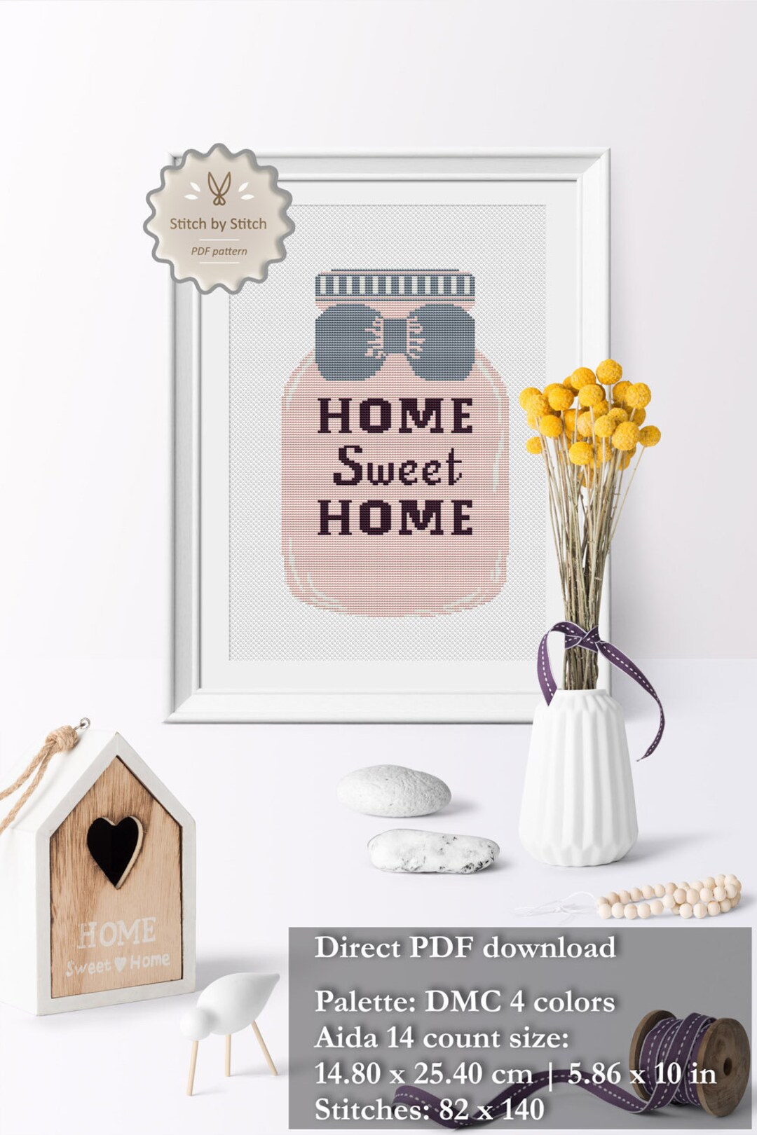 Home Sweet Home Modern Cross Stitch Pattern, Cute Cross Stitch Pattern ...