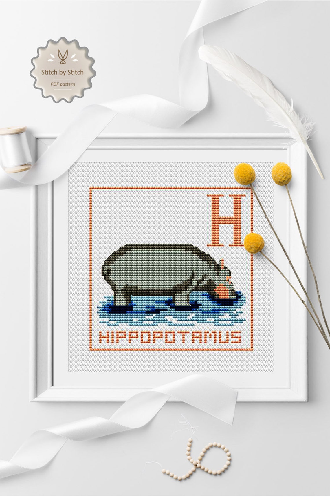 Hippopotamus Cross Stitch Pattern Alphabet Cross Stitch - Etsy