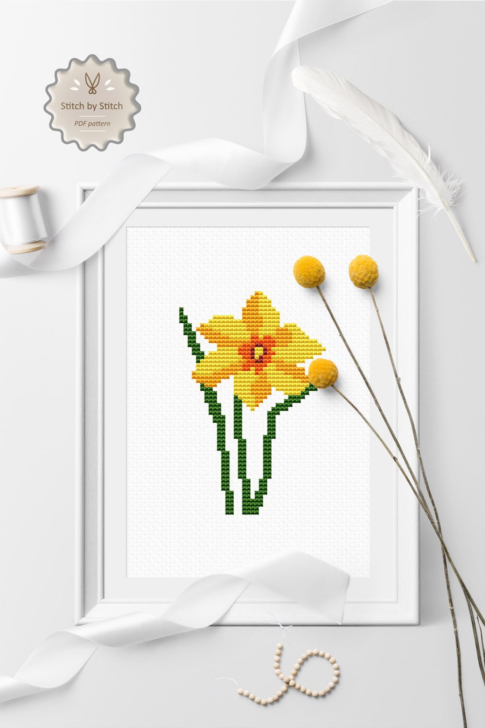 Daffodil Flower Modern Cross Stitch Pattern, Flower Cross Stitch ...