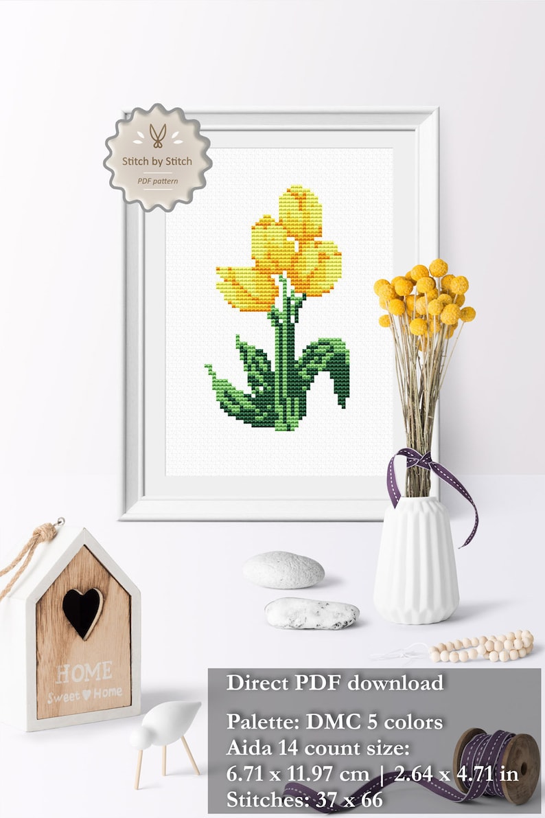 Tulips Cross Stitch Pattern, Flower Cross Stitch Instant Download ...