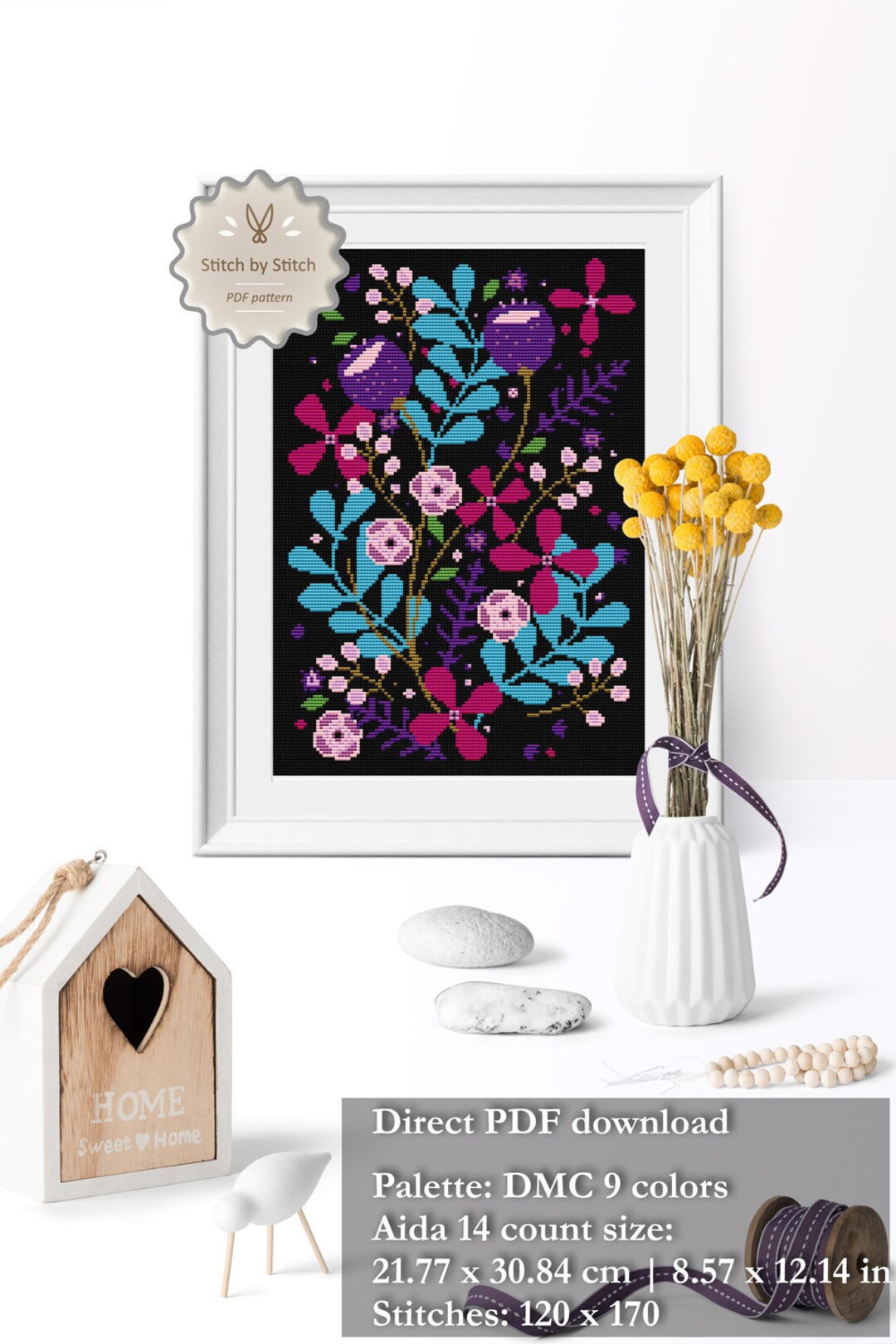 Flower Garden Cross Stitch Pattern, Counted Cross Stitch, Folk Cross ...