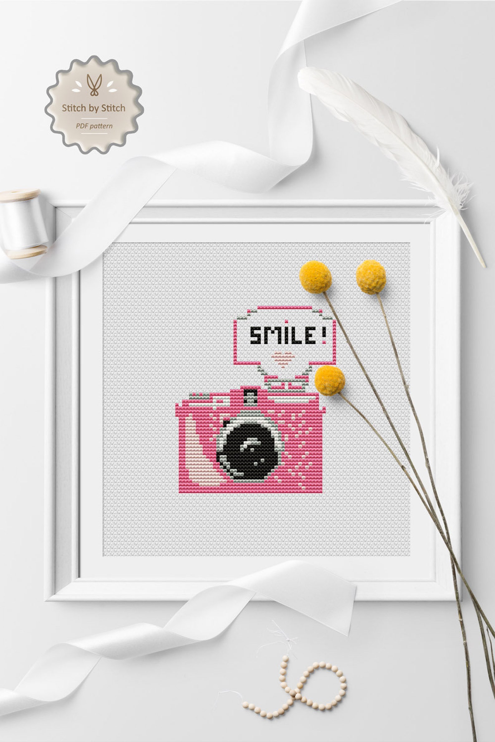 Camera Cross Stitch Pattern, Modern Cross Stitch Instant Download, Cute ...
