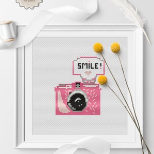 Camera Cross Stitch Pattern, Modern Cross Stitch Instant Download, Cute ...