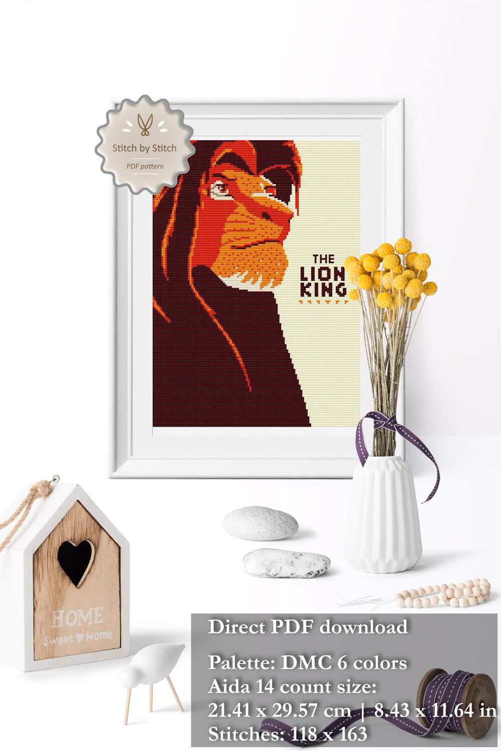 Lion King Cross Stitch Pattern, Simba Cross Stitch, Easy Cross Stitch ...