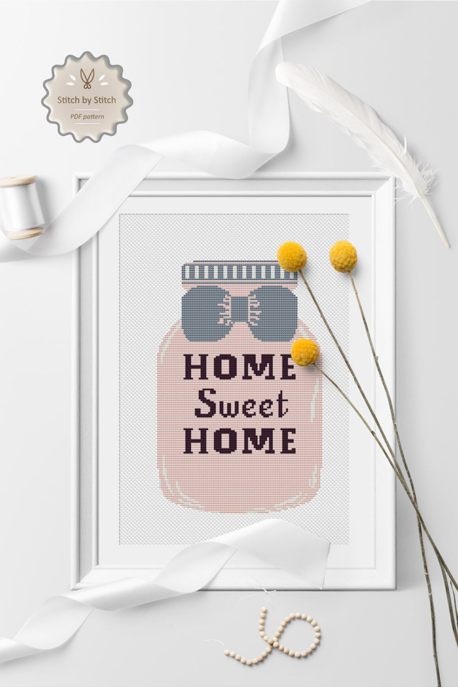 Home Sweet Home Modern Cross Stitch Pattern, Cute Cross Stitch Pattern ...