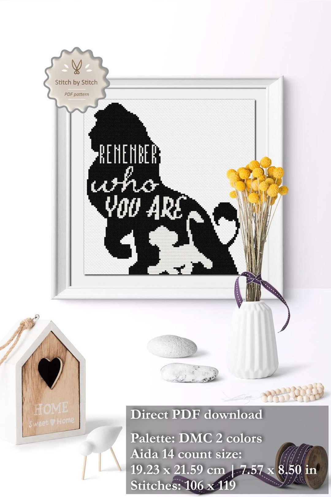 Lion King Cross Stitch Pattern, Simba Cross Stitch, Easy Cross Stitch ...