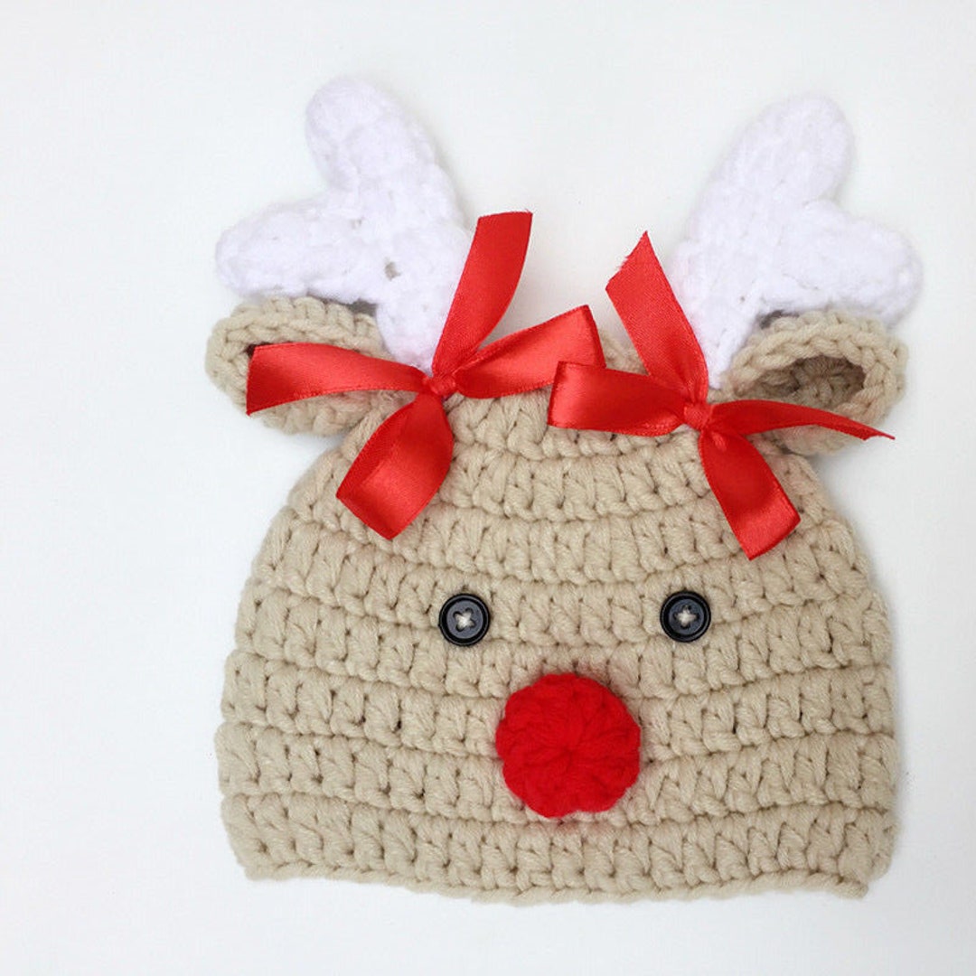 Christmas Deer Reindeer Hat Crochet X-mas Reindeer Hat Baby Hat Newborn ...