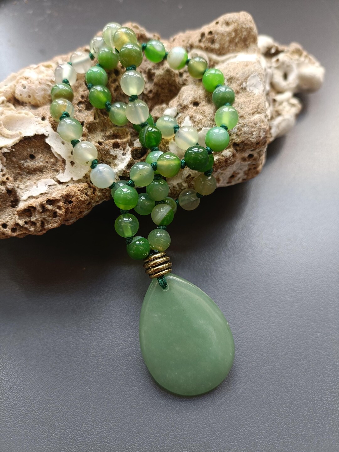 Mini Japa Mala 45 Aventurine and Agate for Sacred Numerical Codes ...