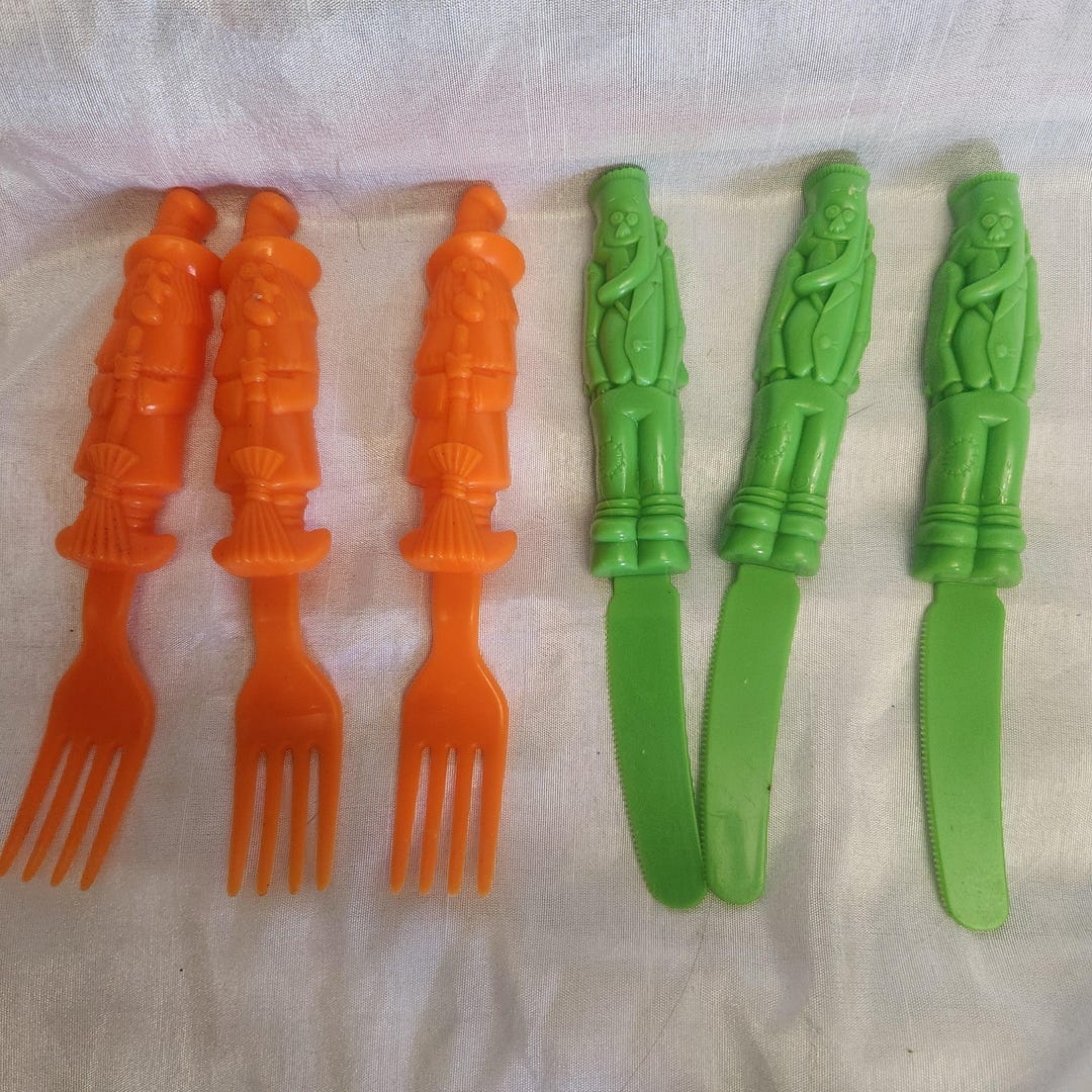 Vintage Plastic Spooky Szn Halloween Witch Frankenstein Cutlery Fork ...