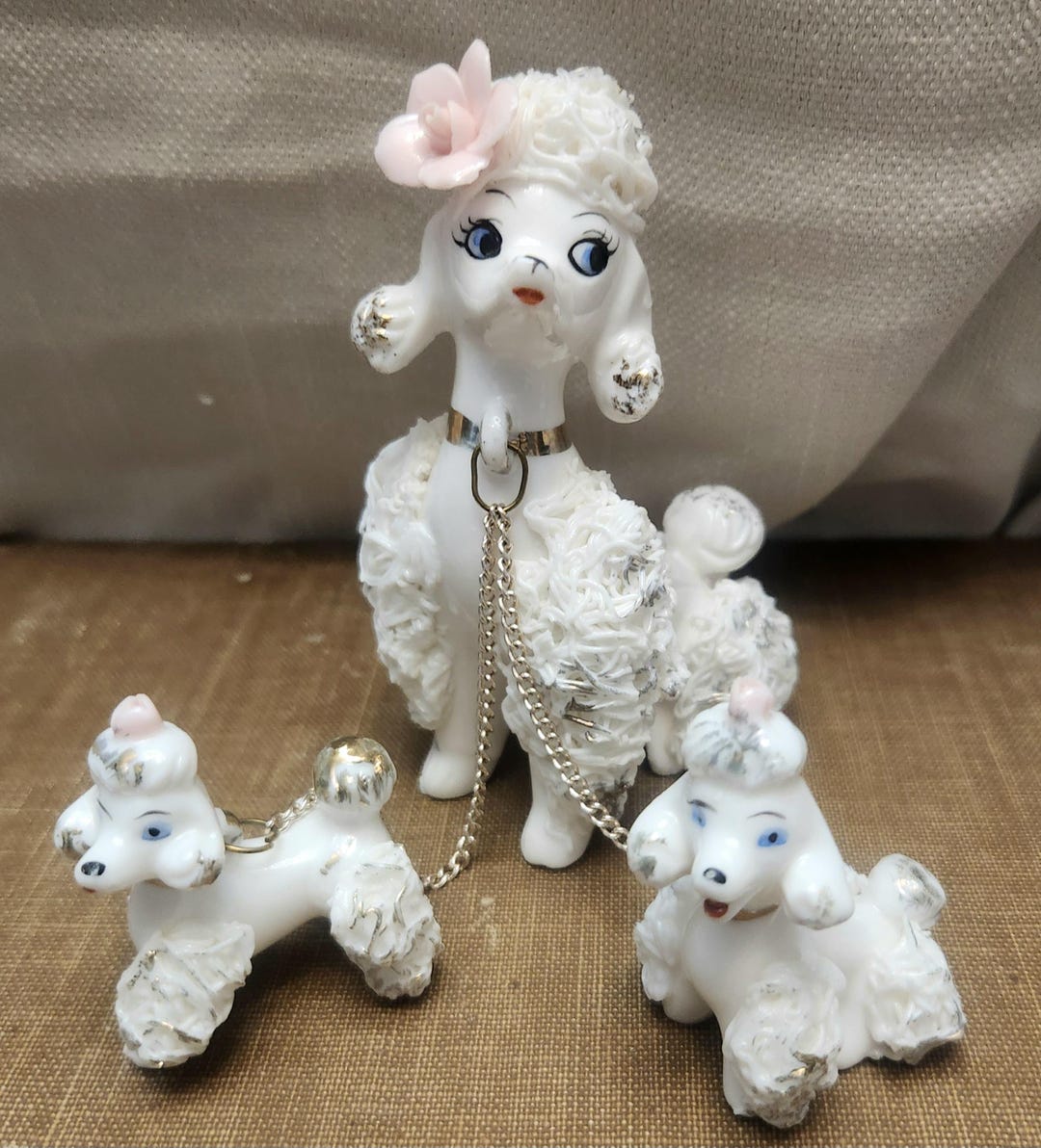 China French White Poodle 3pc Set Spaghetti Poodle Mom & Pups - Vintage ...