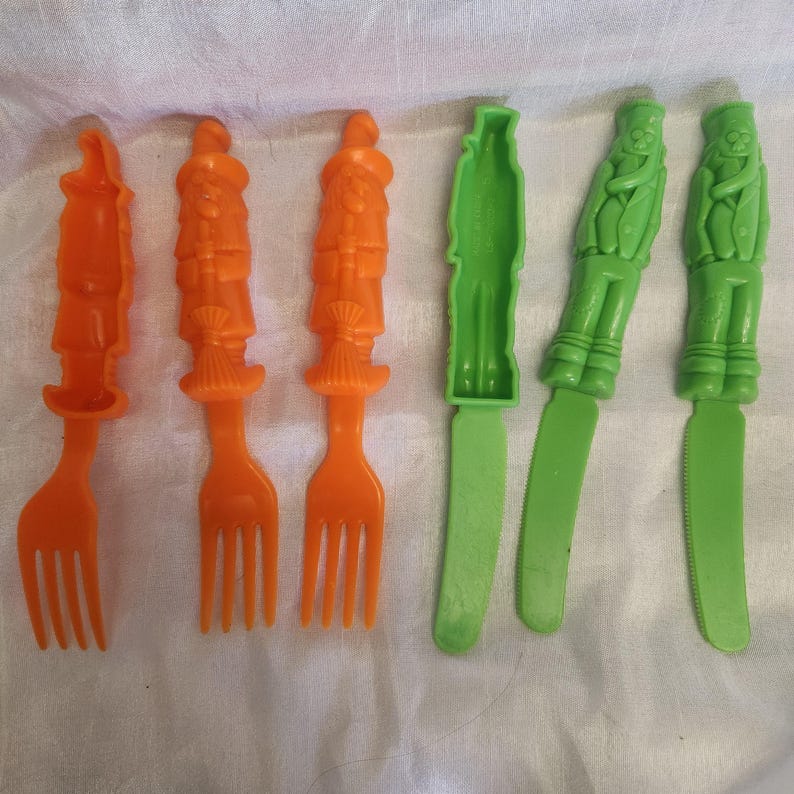 Vintage Plastic Spooky Szn Halloween Witch Frankenstein Cutlery Fork ...