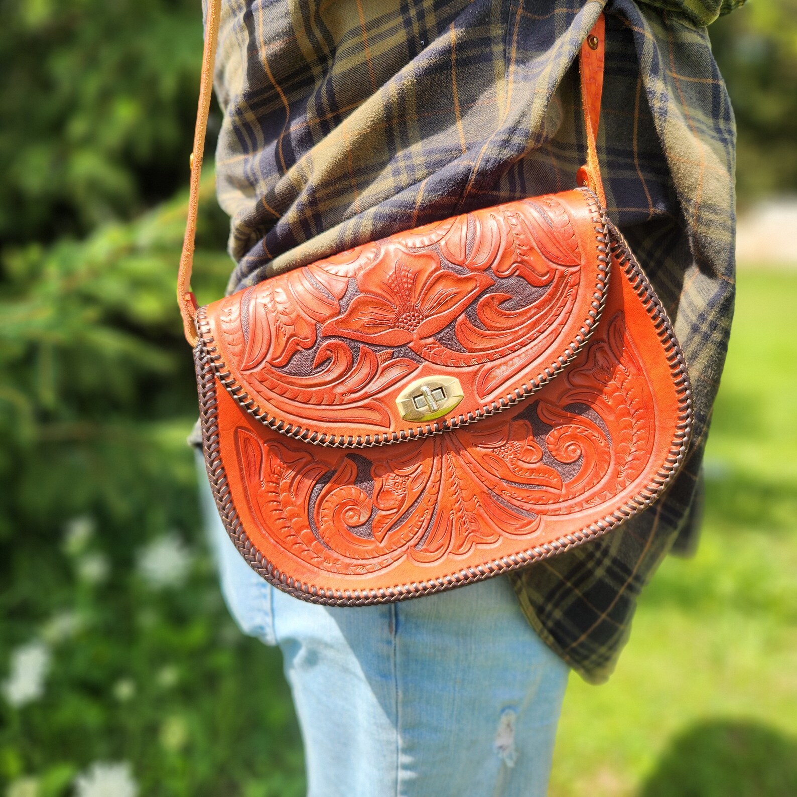 Vintage Hand Tooled Leather Purse Saddle Bag Western Boho Cottagecore ...