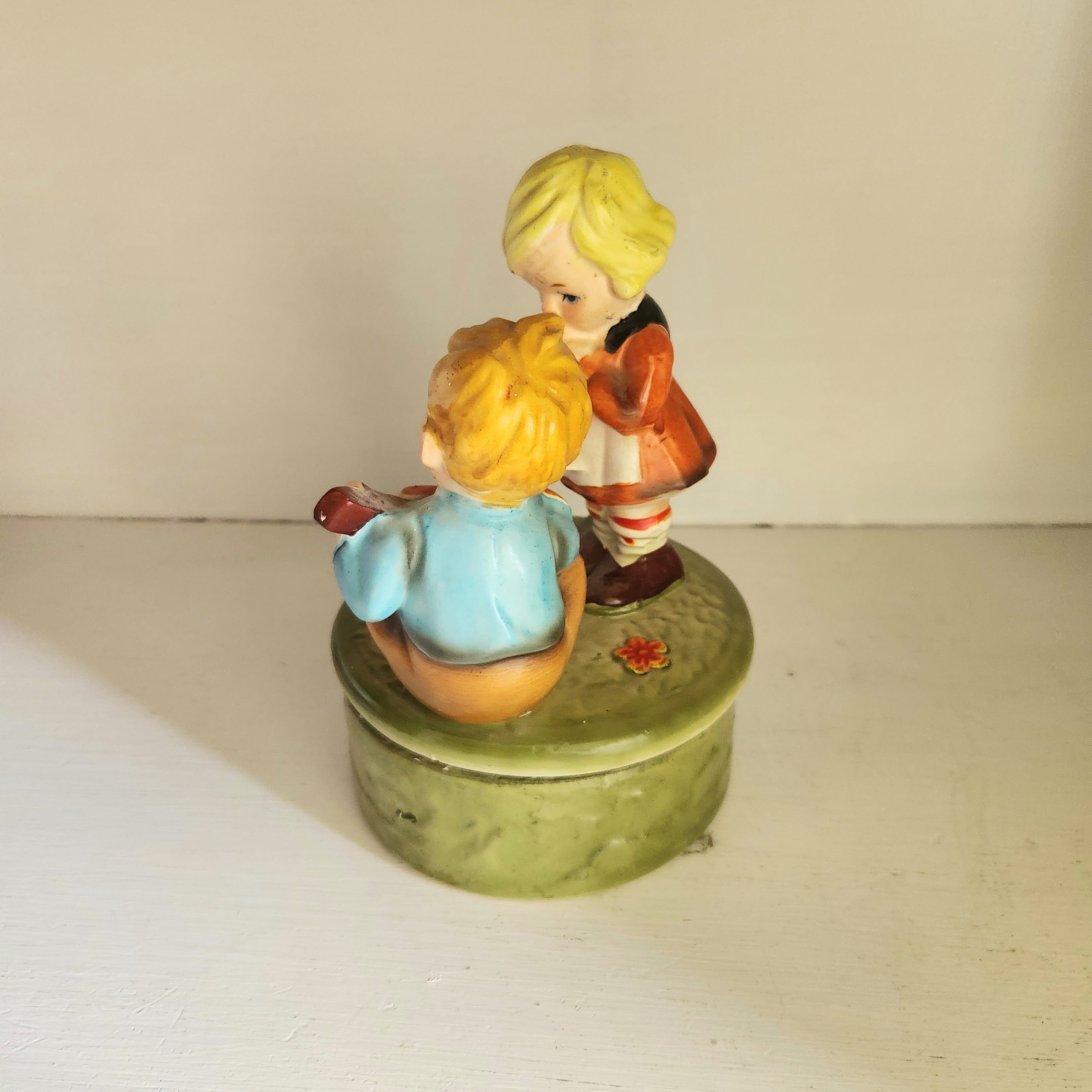 1970 Children's Music Box. Girl and Boy Playing Musical Instruments ...