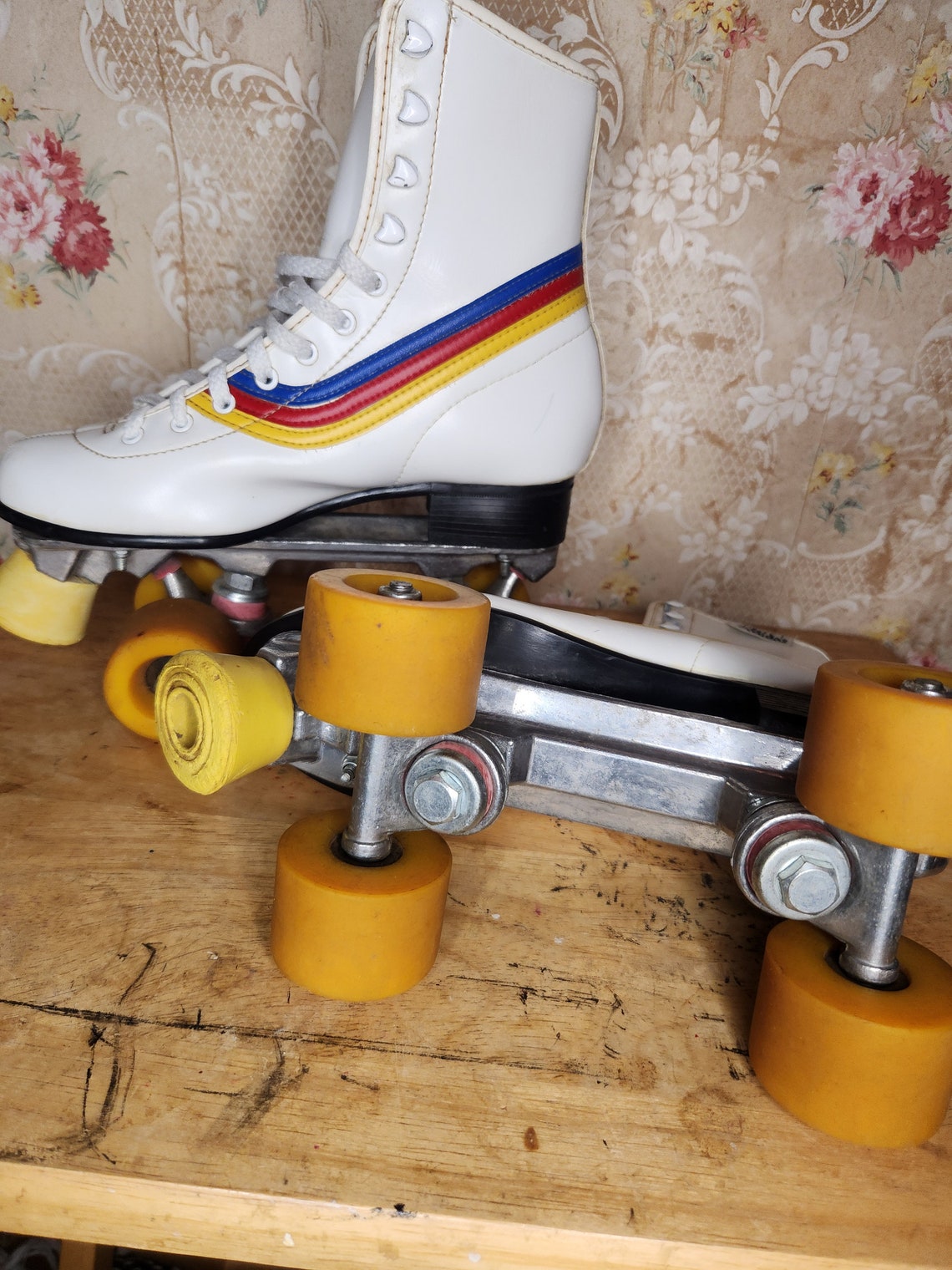 1970s Rainbow Roller Skates Ladies Size 6 1/2 Ganidas Blue Red and ...